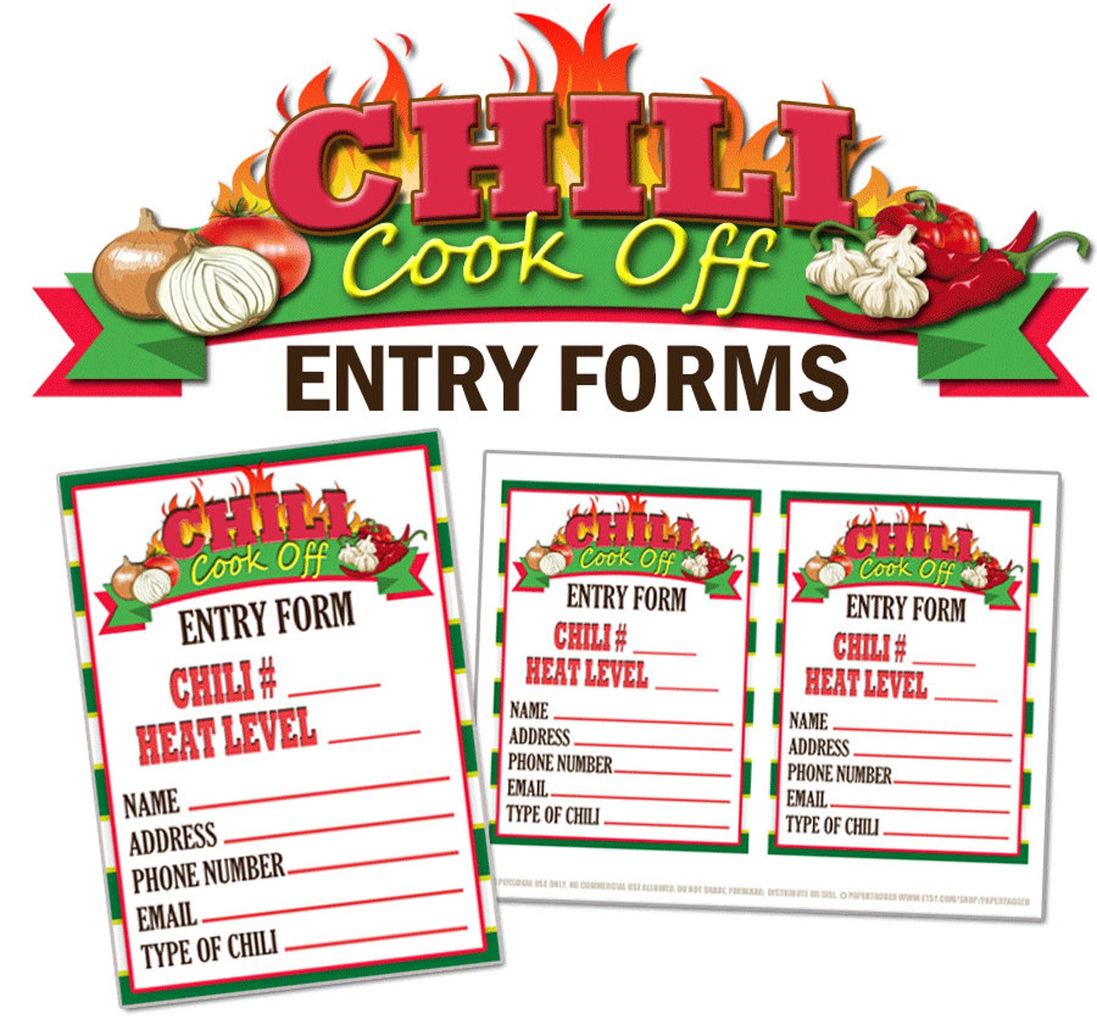 Chili Cook off Contest Forms Packet, Chili Cook off Judges Score Cards ...