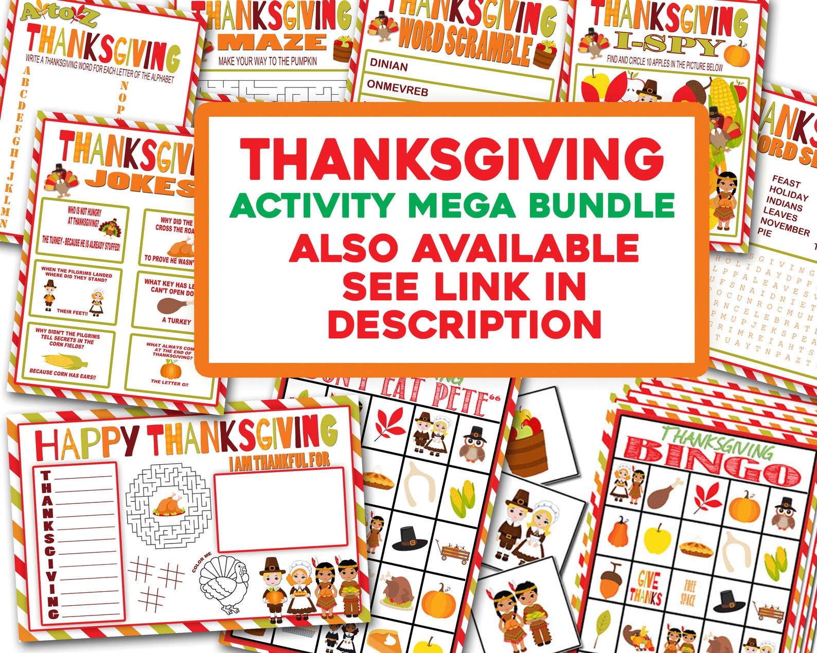 Thanksgiving Printable Games Class Thanksgiving Party Class - Etsy
