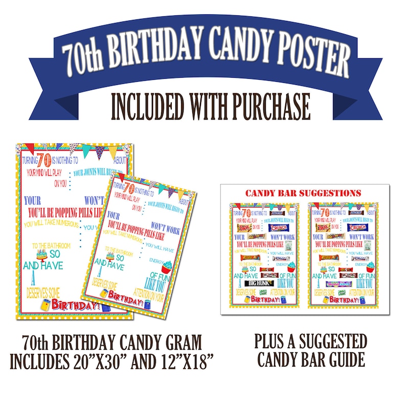 70th Birthday Poster Candy Bar Poster Birthday Gift for | Etsy