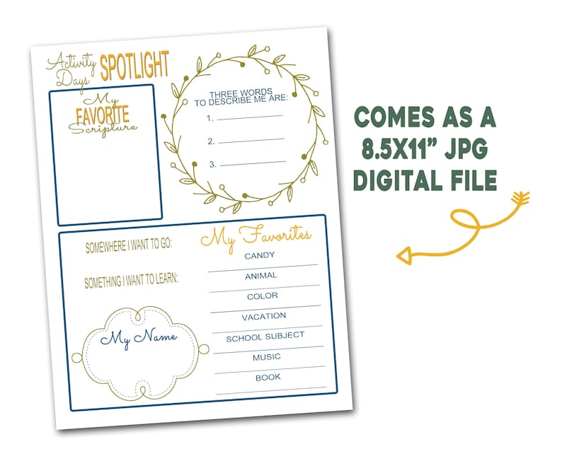 LDS Activity Days Spotlight, Printable Instant Download, LDS Young ...