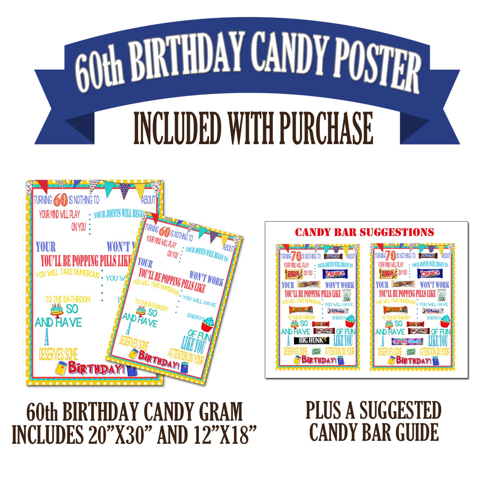60th Birthday Poster Candy Bar Poster Birthday Gift for - Etsy