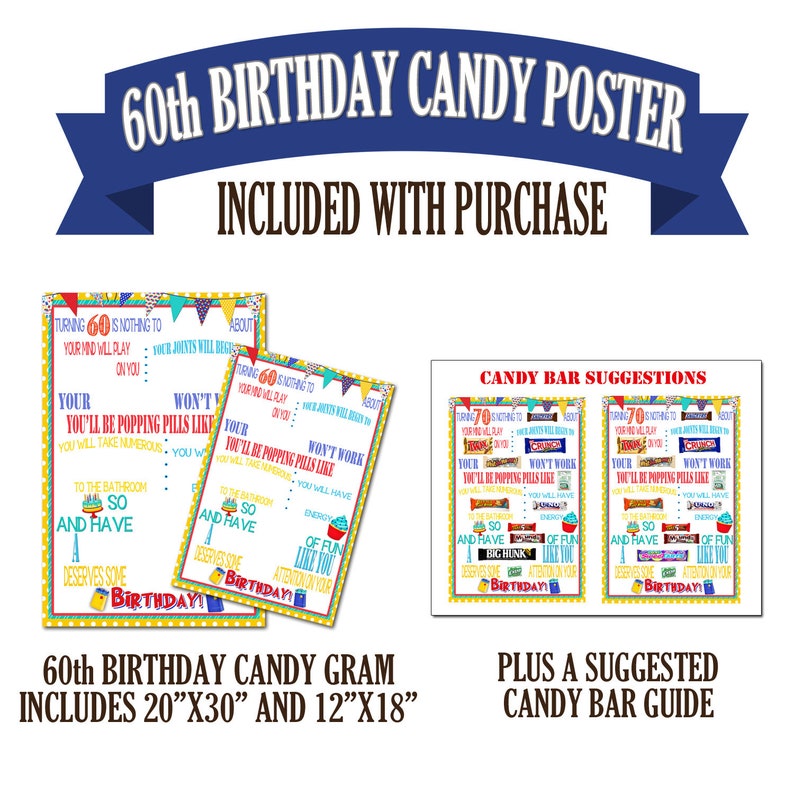 60th Birthday Poster, Candy Bar Poster, Birthday Gift for Friend ...