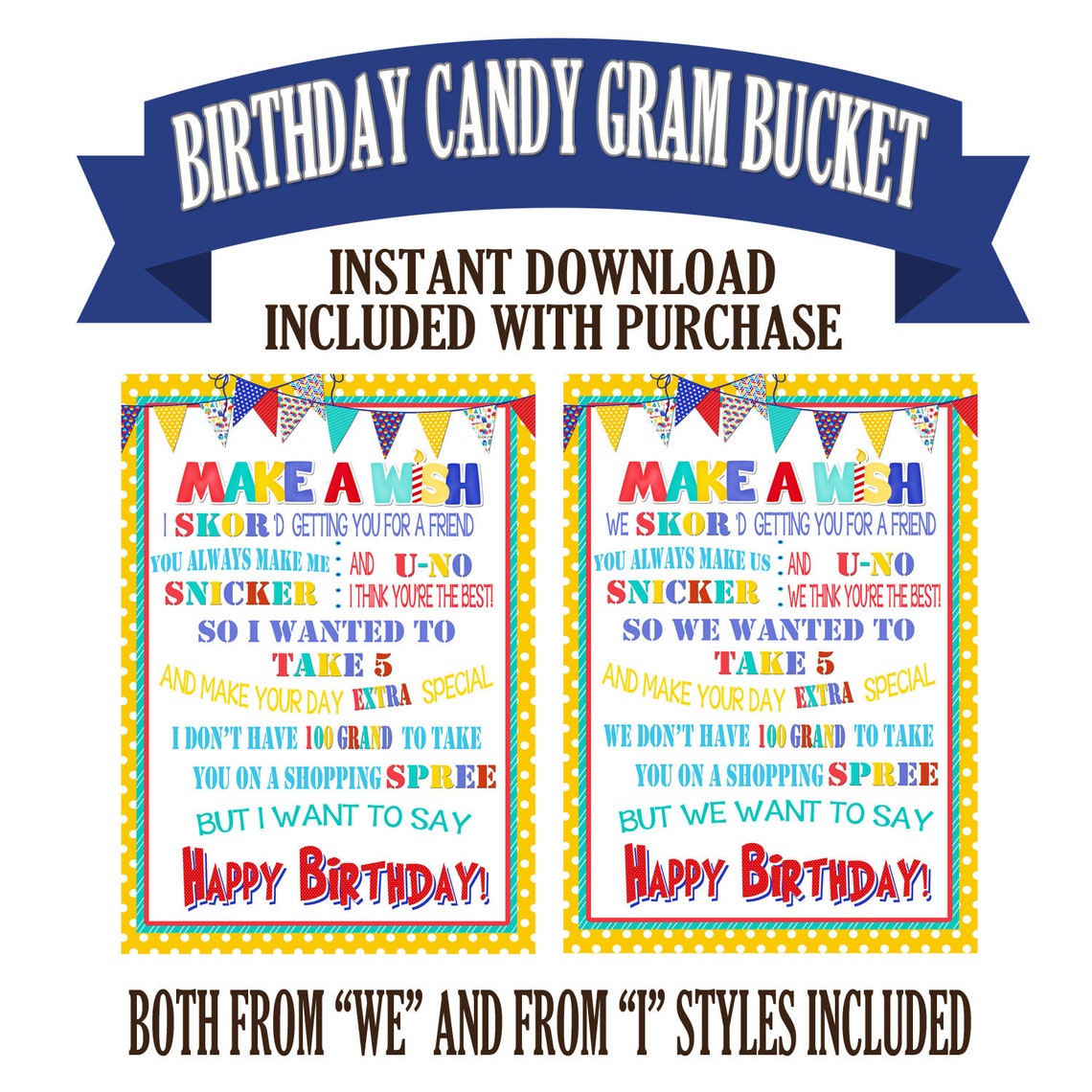 Birthday Candy Gram Print Candy Bar Bucket Birthday Gift for - Etsy