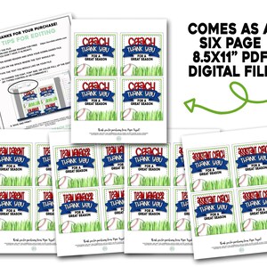 Baseball Coach Thank You Gift Tags, Baseball Thank You Card, Baseball ...