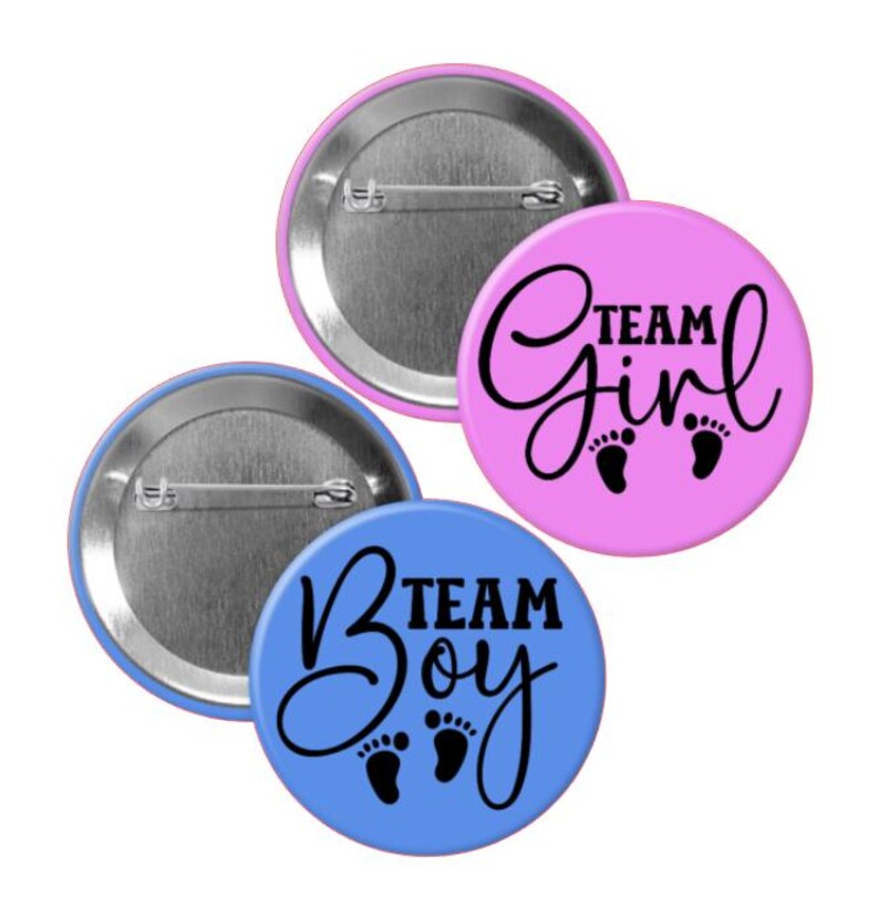 Gender Reveal Buttons Team Boy and Team Girl Baby Shower Gender Reveal ...
