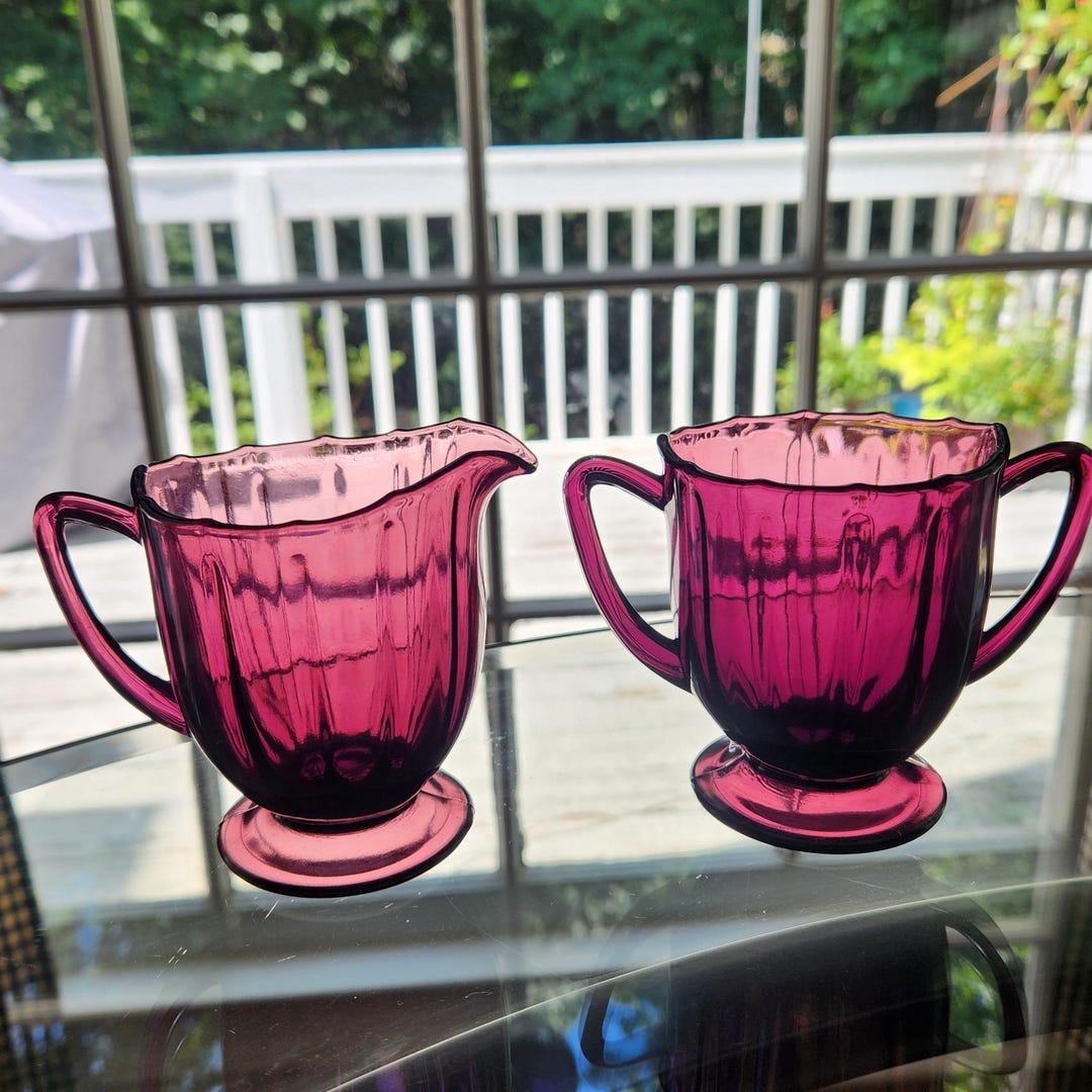 Deep Amethyst Purple Creamer & Sugar Set 1930s New Martinsville Glass ...