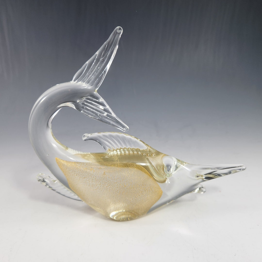 Vintage Murano Blown Glass Swordfish Figurine Marlin Fish Gold Fleck ...