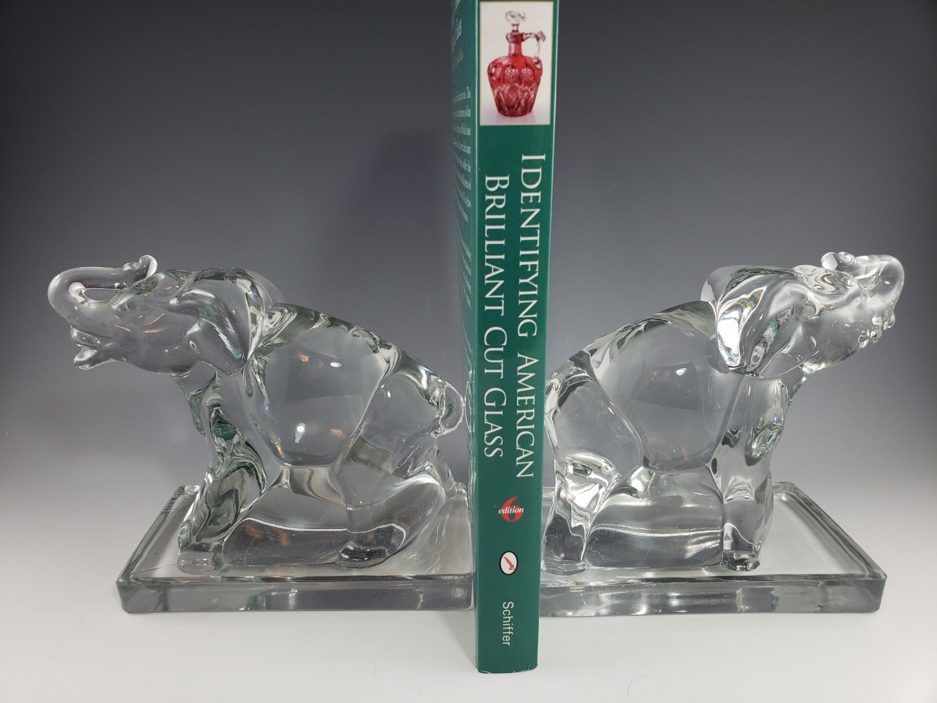1940s New Martinsville / Viking Glass Elephant Bookends Raised | Etsy