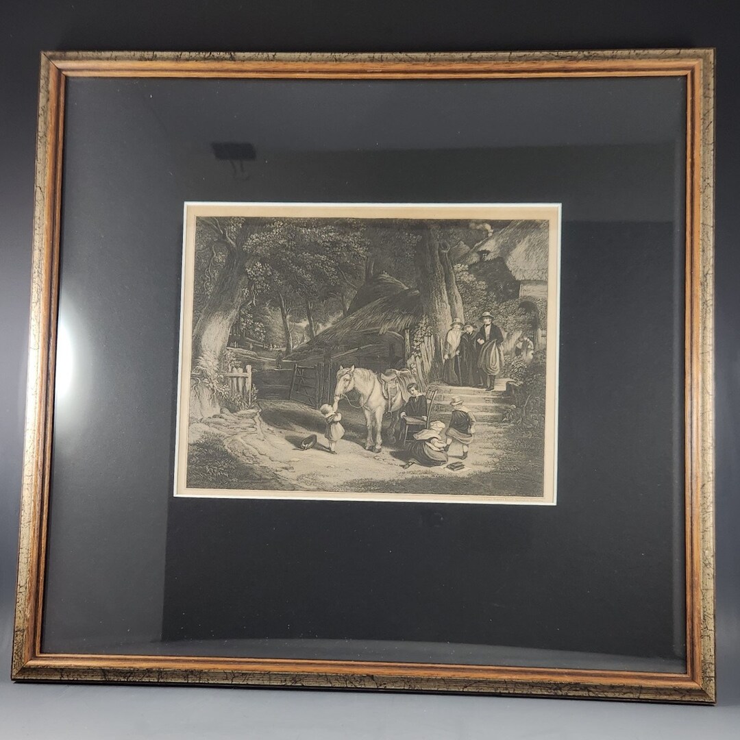Antique 1852 Engraving Children & Pony by Carl Mayer 1852 Custom Framed ...