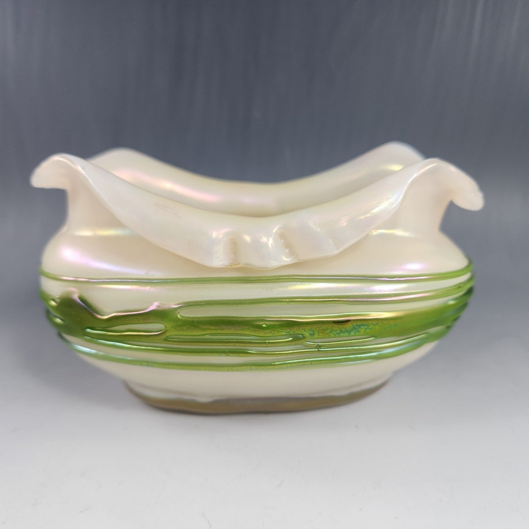 1904 Kralik Art Glass Bowl Corded Series Art Nouveau Bohemian Pearl ...