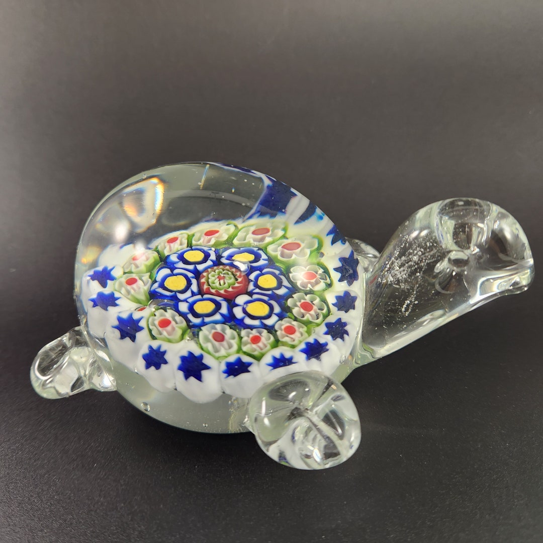 Art Glass Turtle Paperweight Colorful Cased Millefiori Shell - Etsy