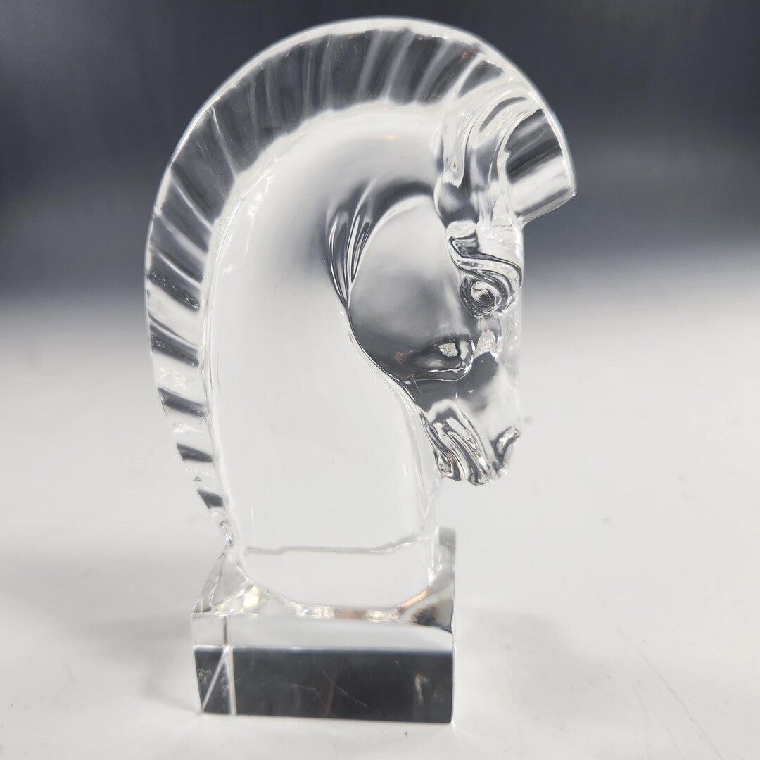 Steuben Crystal Horse Head Paperweight Chess Knight Figurine by Sidney ...