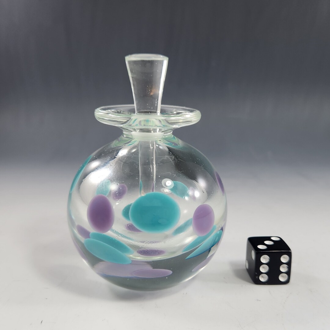 Art Glass Perfume Bottle W Purple Turquoise Polka Dots by Kevin Rogers ...
