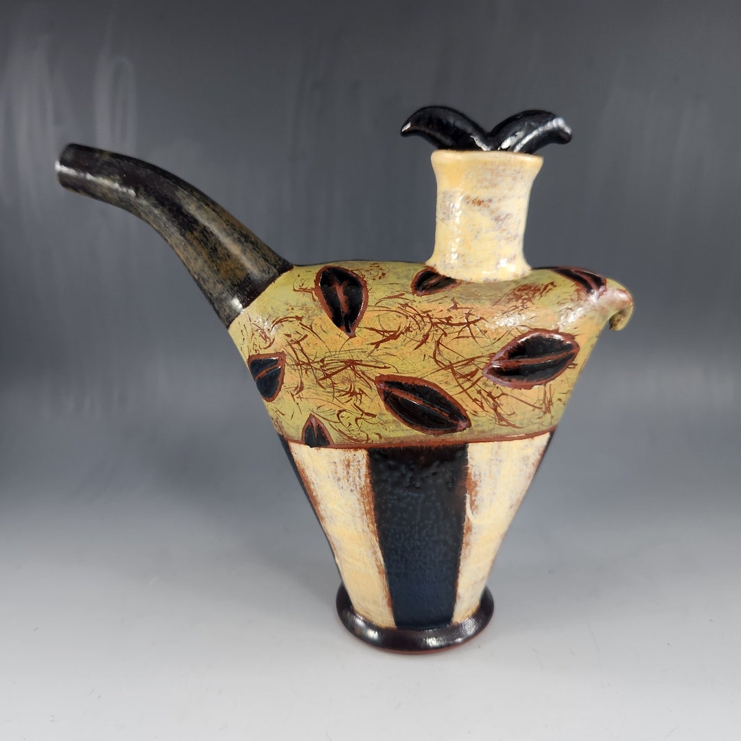 Early Jenny Bernhard Pottery Decanter Vessel Spongeware Redware Sake ...