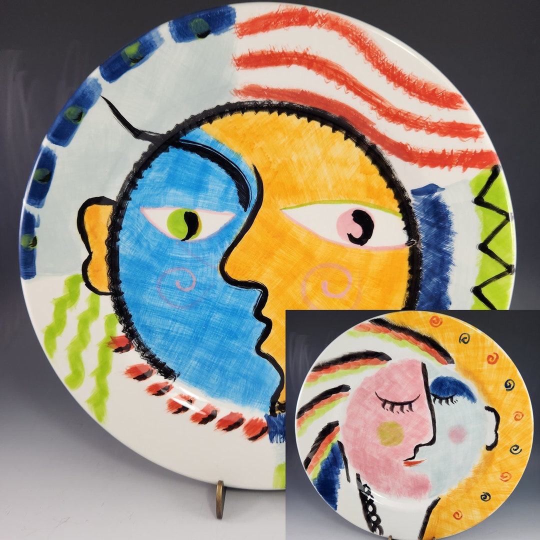 Funky Set 2 Bella Casa Dinner Plates Abstract Faces Cubist Style ...