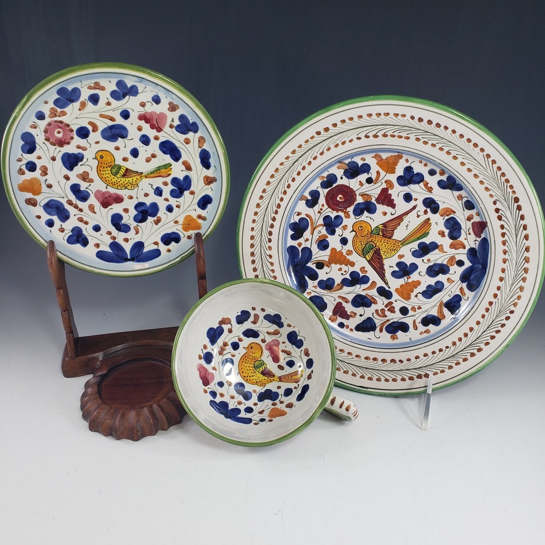 Rare Italian Pottery Trio by Mario Sambuco Deruta Hand Painted Bird ...