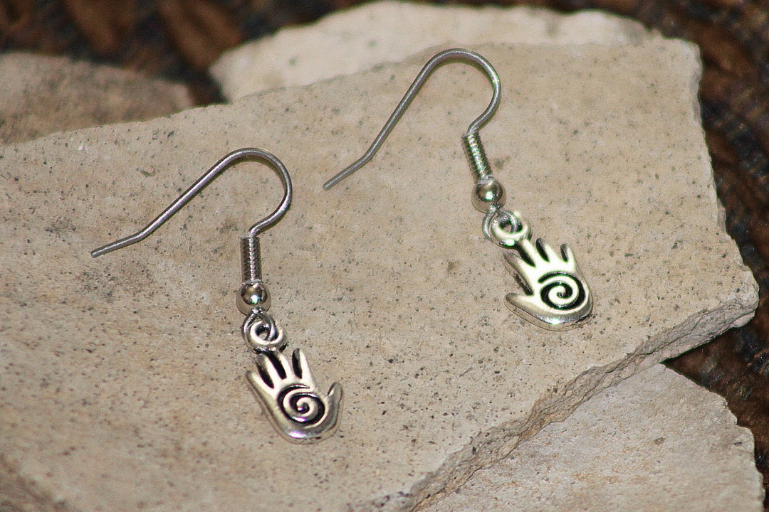 Tiny Hands With Spiral Palms Dangle Earrings-petroglyph-pictograph ...