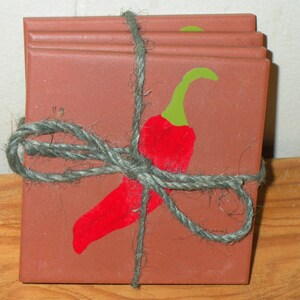 Serrano Chile Coaster Set 4 Hand Painted Italian Unglazed Absorbent ...
