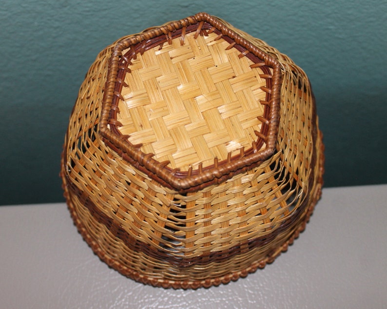 Hexagonal 6 Sided Cane Basket Wicker Fine-weave Woven Basketry Hamper ...
