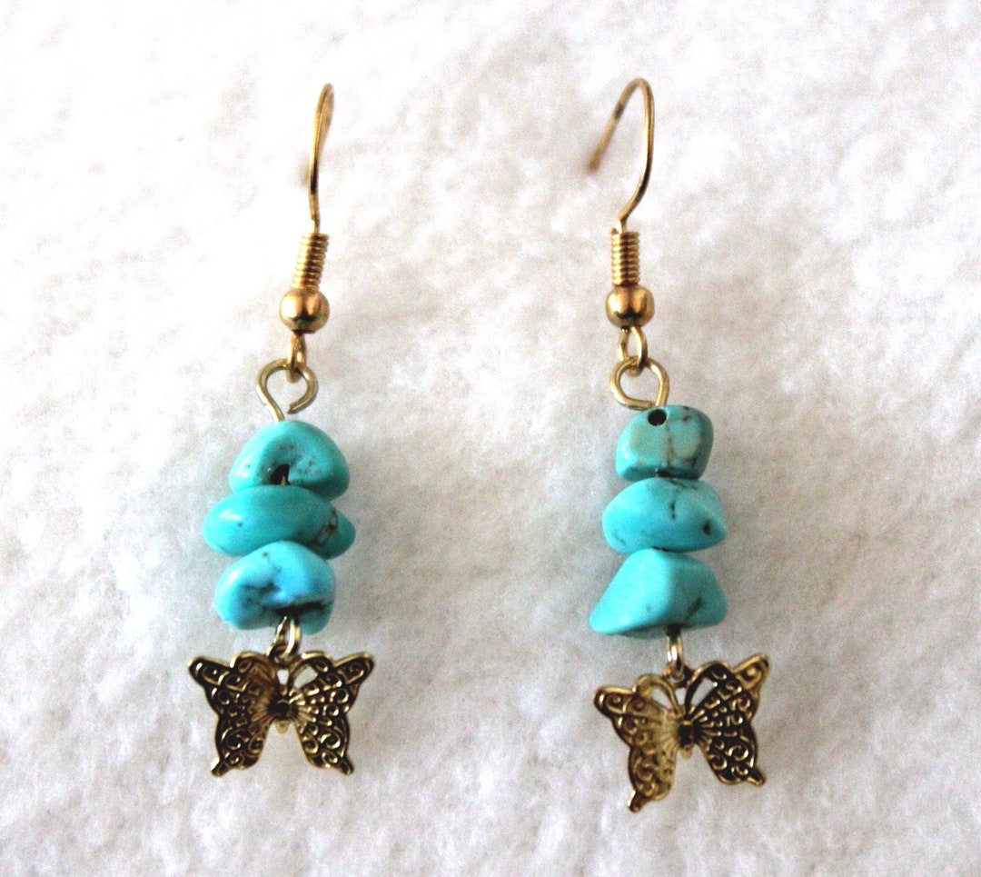 Tiny Gold-plated Filigree Butterflies With Turquoise-dyed Magnesite ...