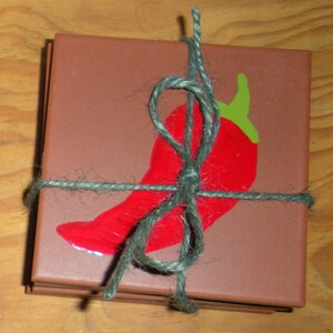 Poblano Chile Coaster Set 4 Hand Painted Italian Unglazed Absorbent ...