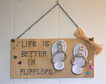 Life is Better in Flipflops Wooden Sign Plaque Beach Seashore - Etsy