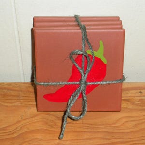 Poblano Chile Coaster Set 4 Hand Painted Italian Unglazed Absorbent ...