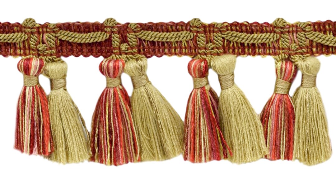2 1/2" (6cm) Double Tassel Fringe Trim # TFV025, Golden Red #VNT33 ...