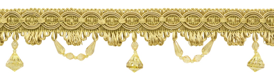 3" (7.5cm) Beautiful Beaded Fringe Trim With Fancy Gimp Header (style ...