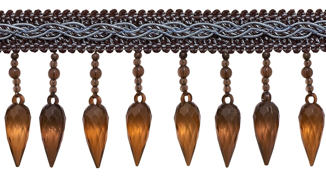 3" (7.5cm) Beaded Fringe Trim With Fancy Gimp Braid Header, Large ...