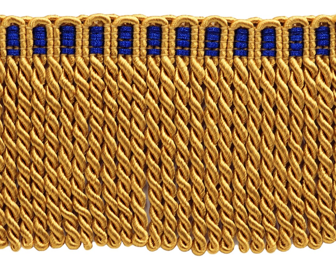 3" (7.5cm) Bullion Fringe Trim With Borders of Blue, Knitted Header ...