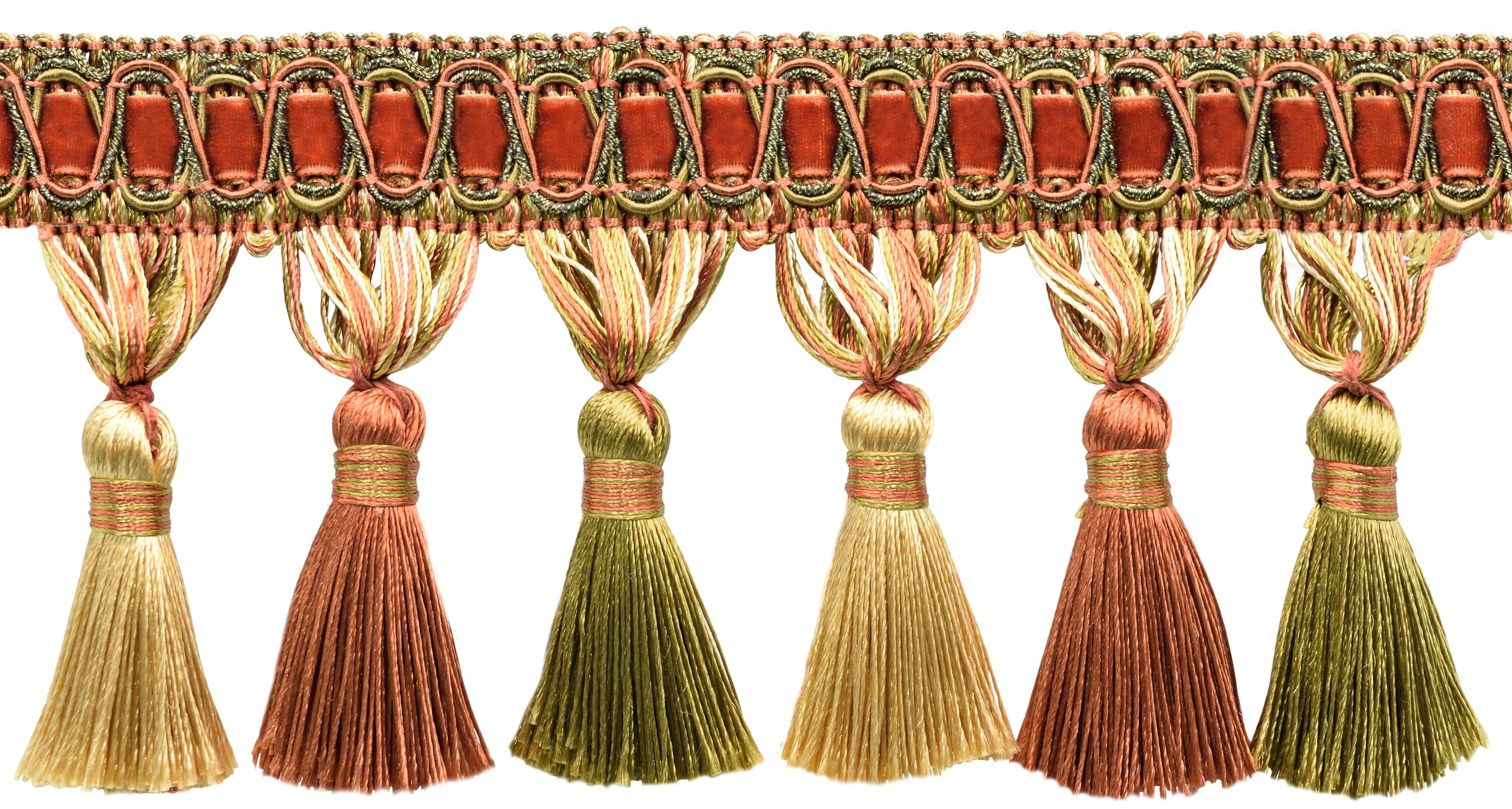 4" (10cm) Long Noblesse Collection Elegant Tassel Fringe Trim (TFH4), Rust Medley Multicolor ...