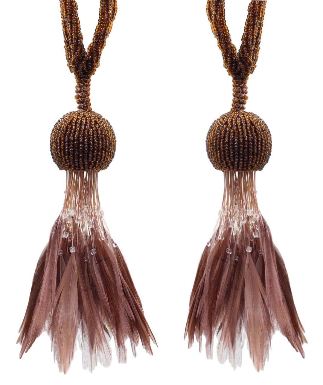 Unique Vintage Beaded With Feather Tassel Tiebacks, 5" Tassel (12.5cm ...
