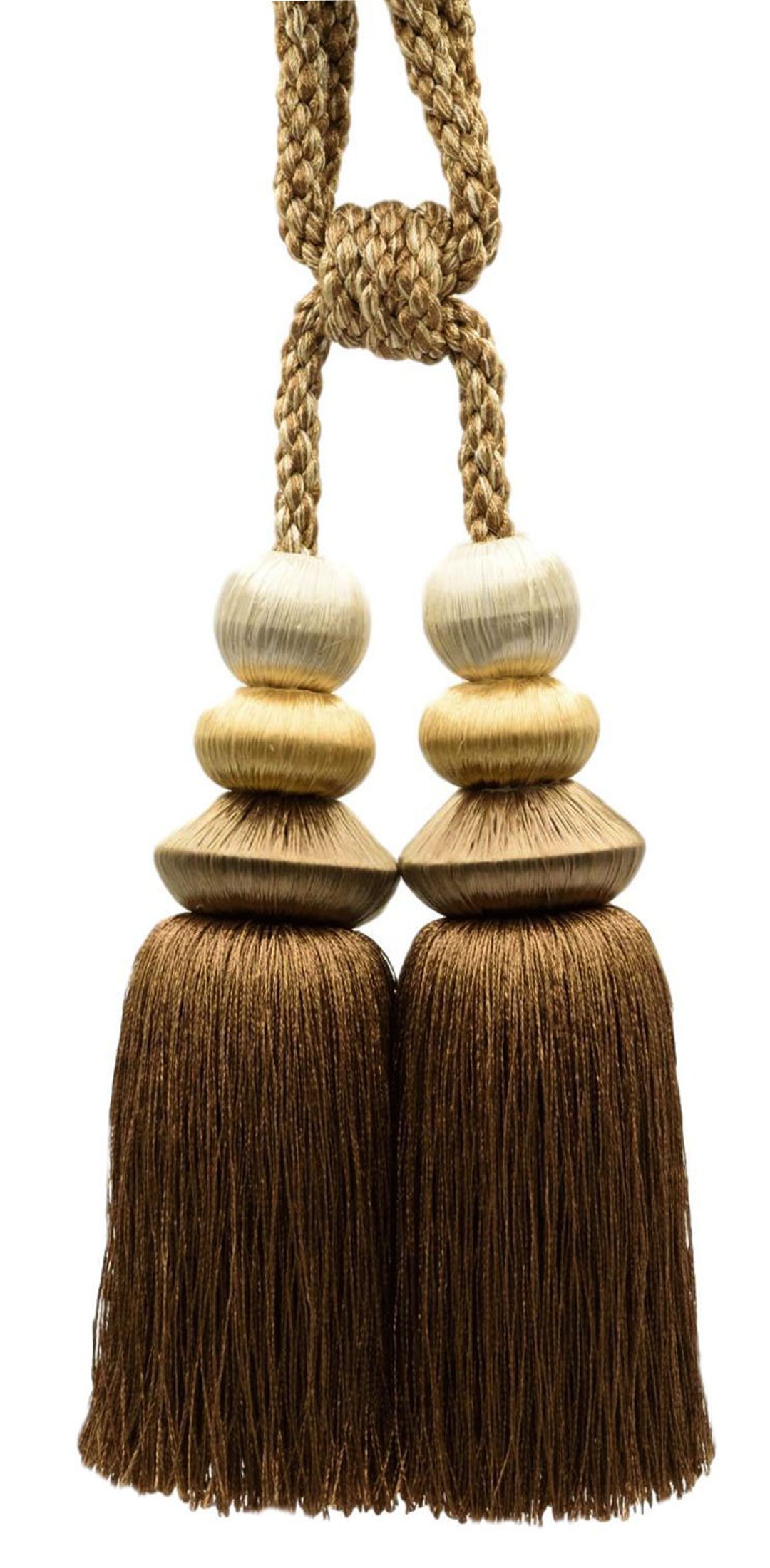 Dark Brown, Bronze, Light Gold, Ivory Double Tassel Tieback Featuring ...