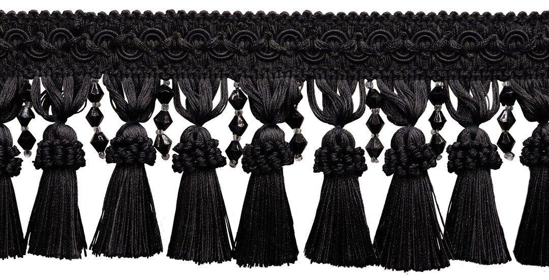 4" Elegant Beaded Tassel Fringe With Fancy Gimp Header | Fringe Trim ...