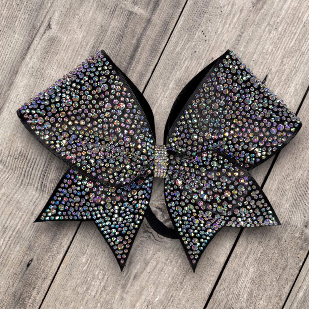 Black Satin Rhinestone Cheer Bow: Competition Team Hair Bow - Etsy