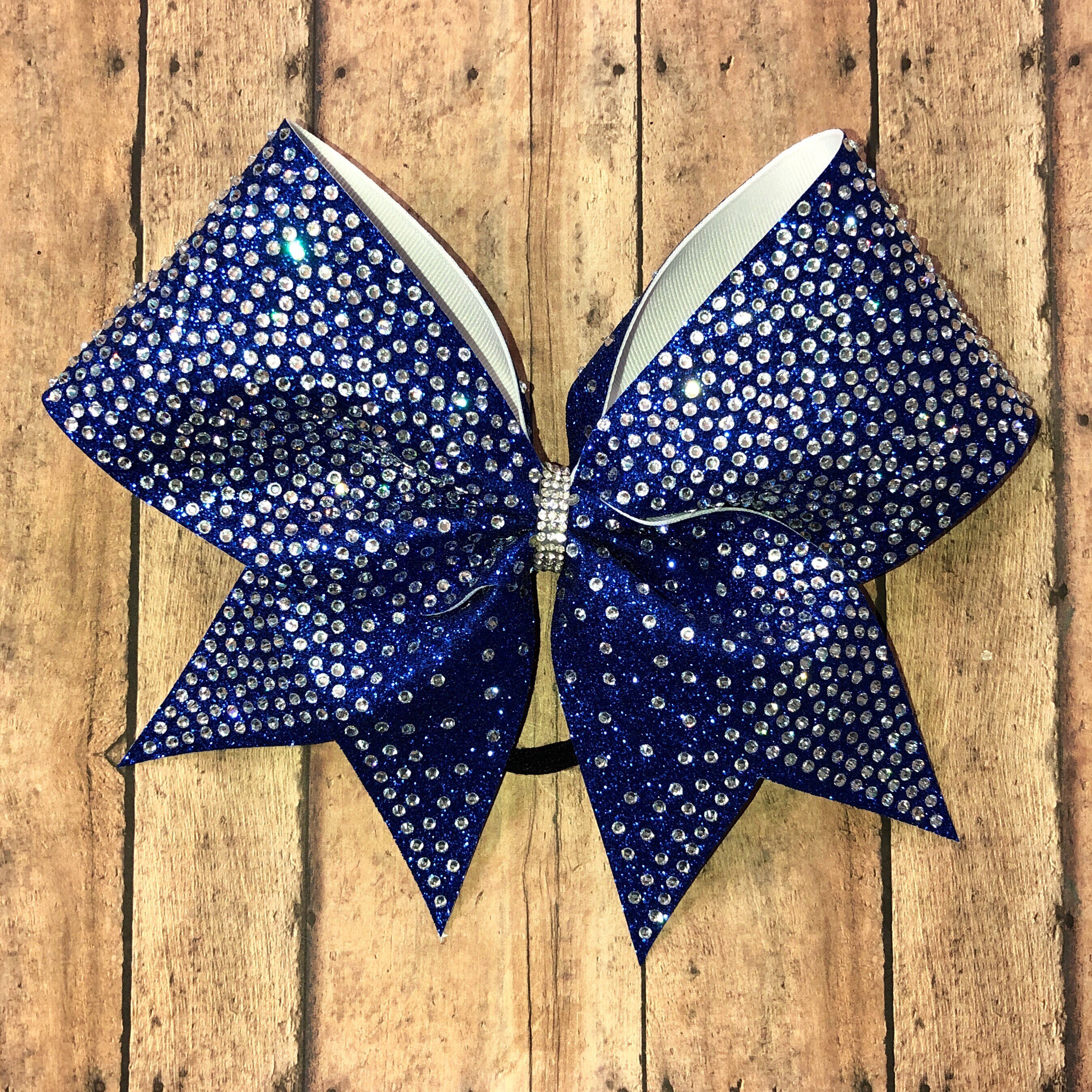Blue Rhinestone Cheer Bows