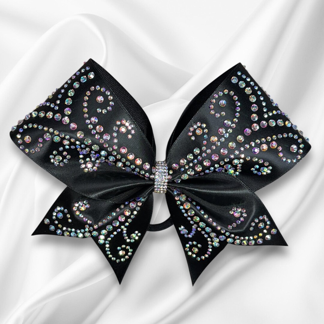 Black Satin Rhinestone Cheer Bow, Competition Team Hair Bow - Etsy