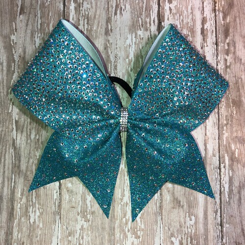 Alivia Rhinestone Cheer Bow With Teal Rhinestones - Etsy