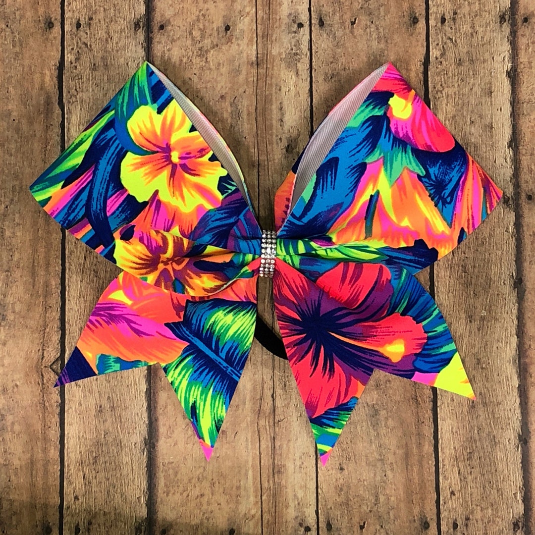 Hawaiian Cheer Bow, Floral Bow, Tropical Cheer Bow - Etsy