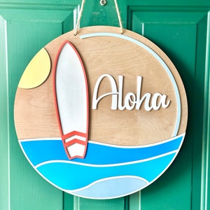 Surfboard Door Hanger Aloha Ocean Coastal Chic Door Decoration Beach ...