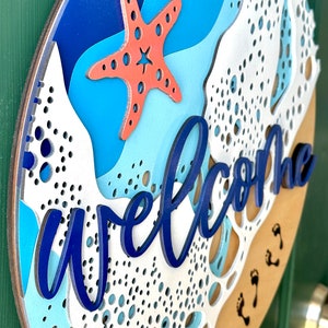 Beach Door Hanger Ocean Round Wreath Beach House Door Decor Starfish ...
