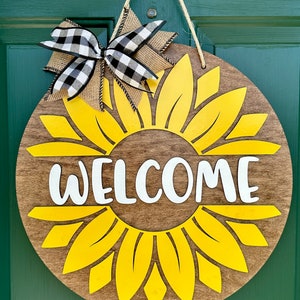 Sunflower Welcome Door Hanger Sign for Front Door Floral Design Gift ...