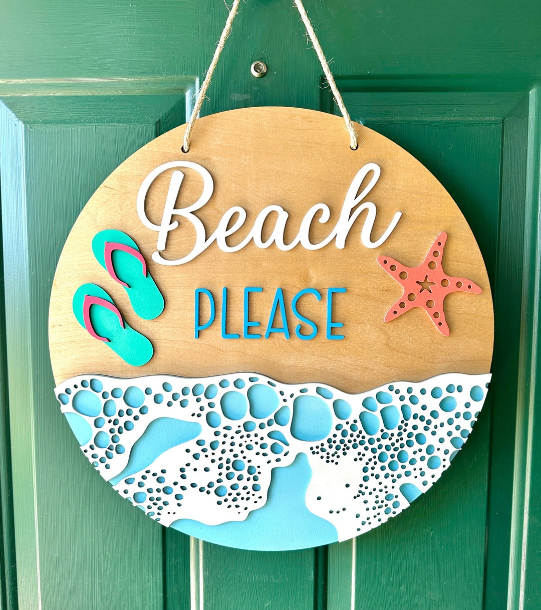 Beach Door Hanger, Ocean Round Wreath, Beach Front Door Decor, Beach ...