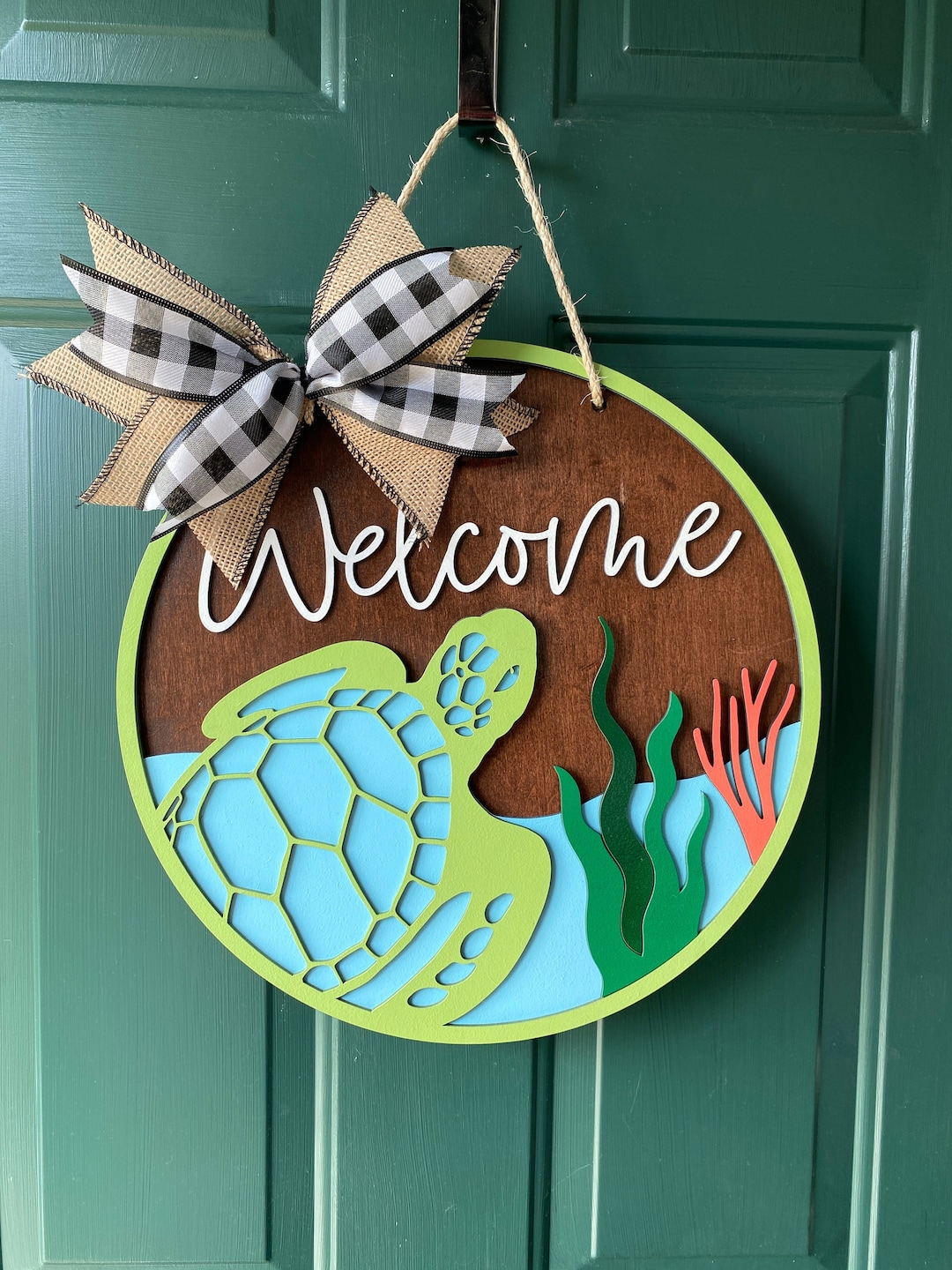 Sea Turtle Door Hanger, Round Wreath, Wreath Door Hanger, Beach House ...