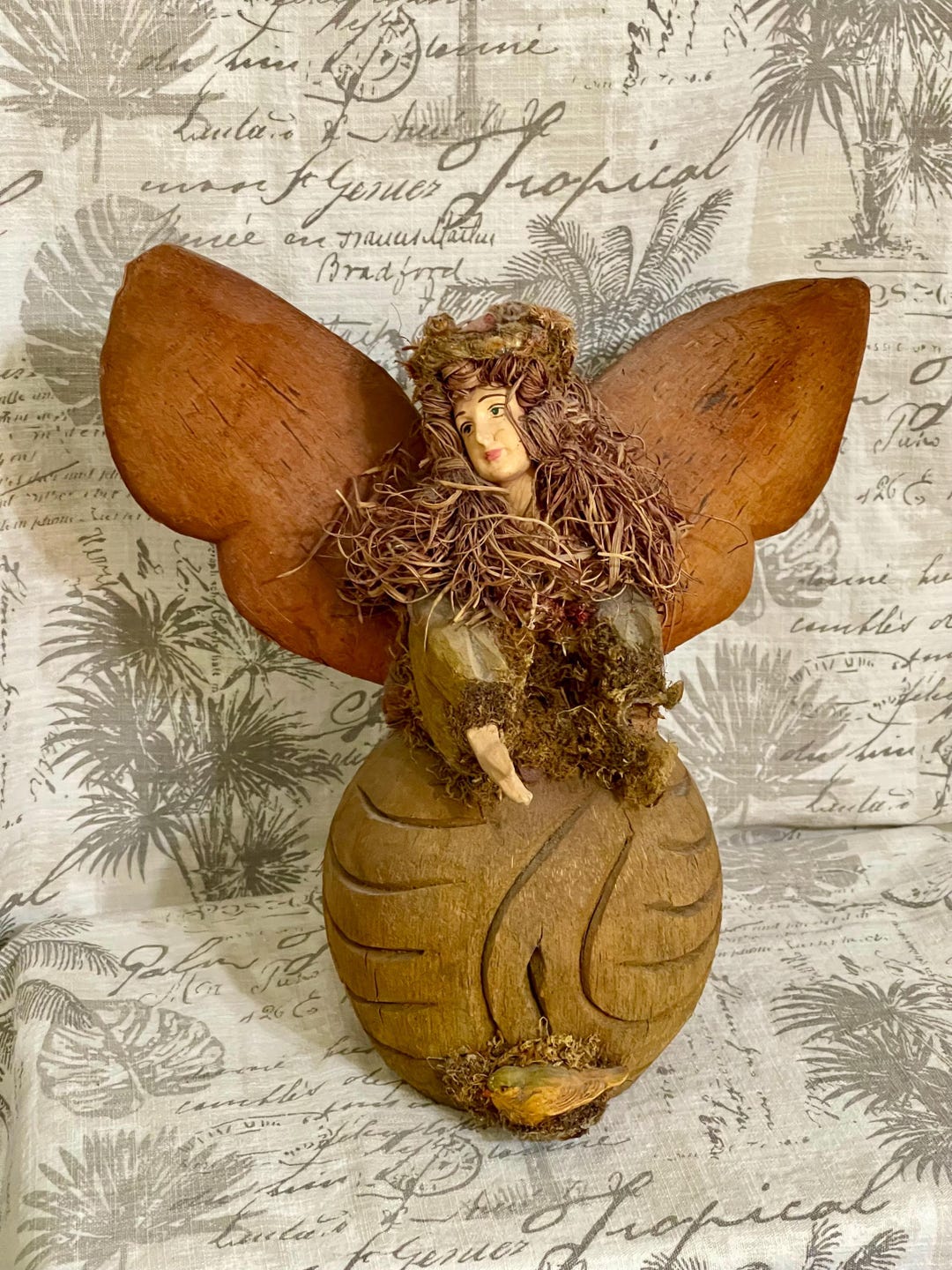 Vintage Carved Coconut Shell Angel Sculpture - Coconut Husk - Unique ...