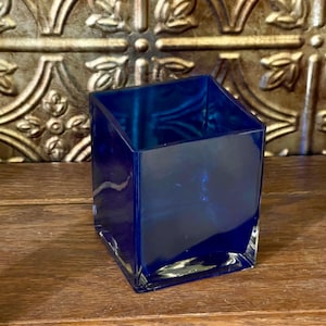 Cobalt Blue Square Glass Vase - Flower Vase - Beautiful Vase - Etsy