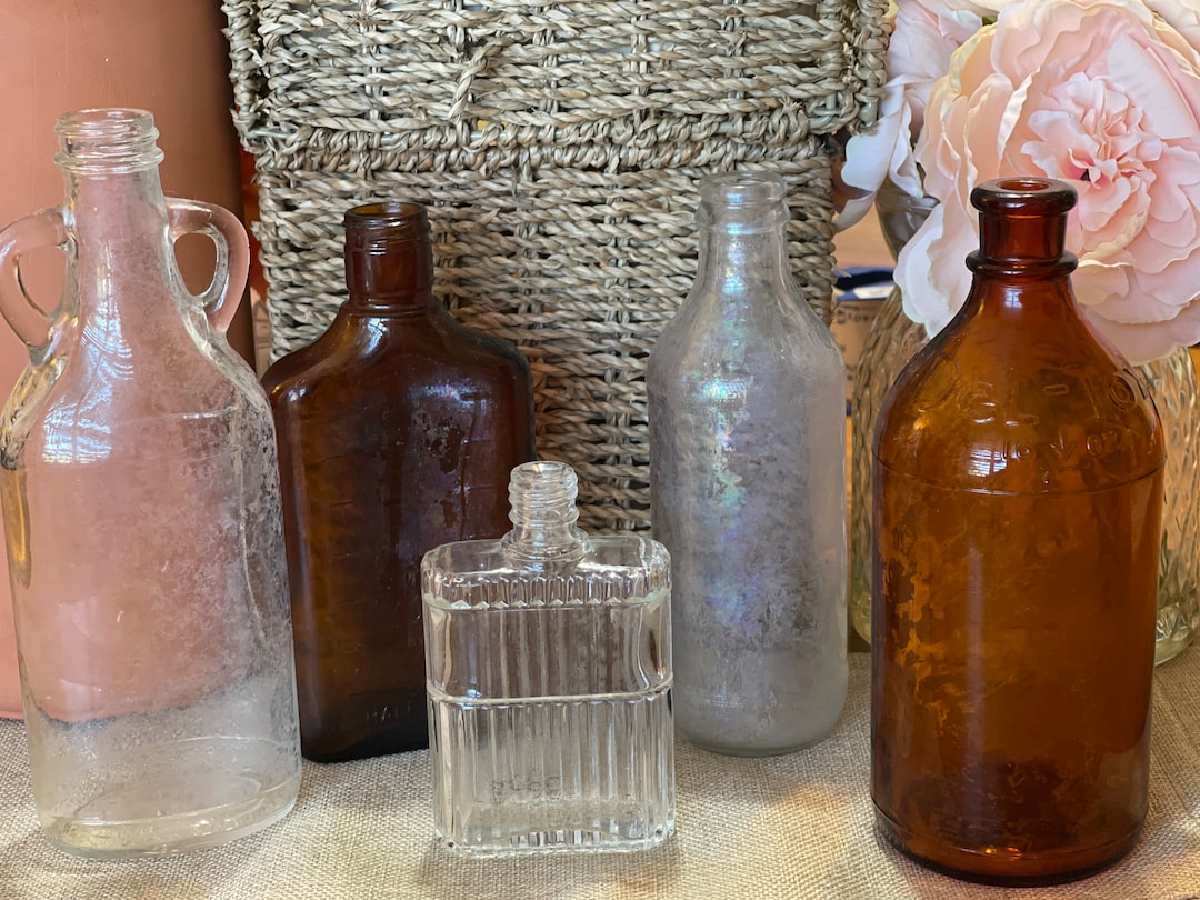 Vintage Brown and Clear Bottles Including Del-tox Bottle, Pennick ...