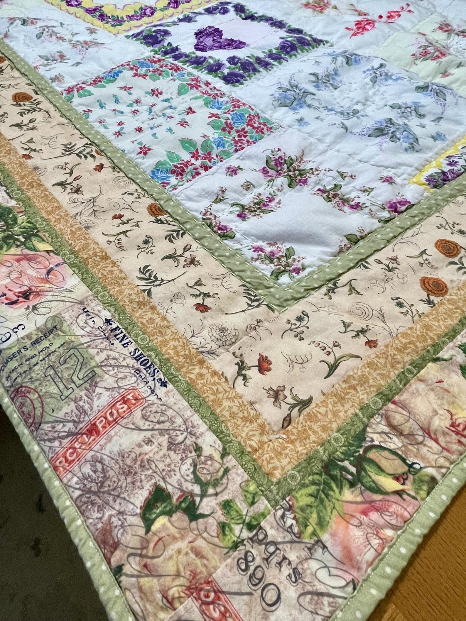 Hand-tied Vintage Hanky Lap Quilt: Sage Green Fleece Backer, Hand ...