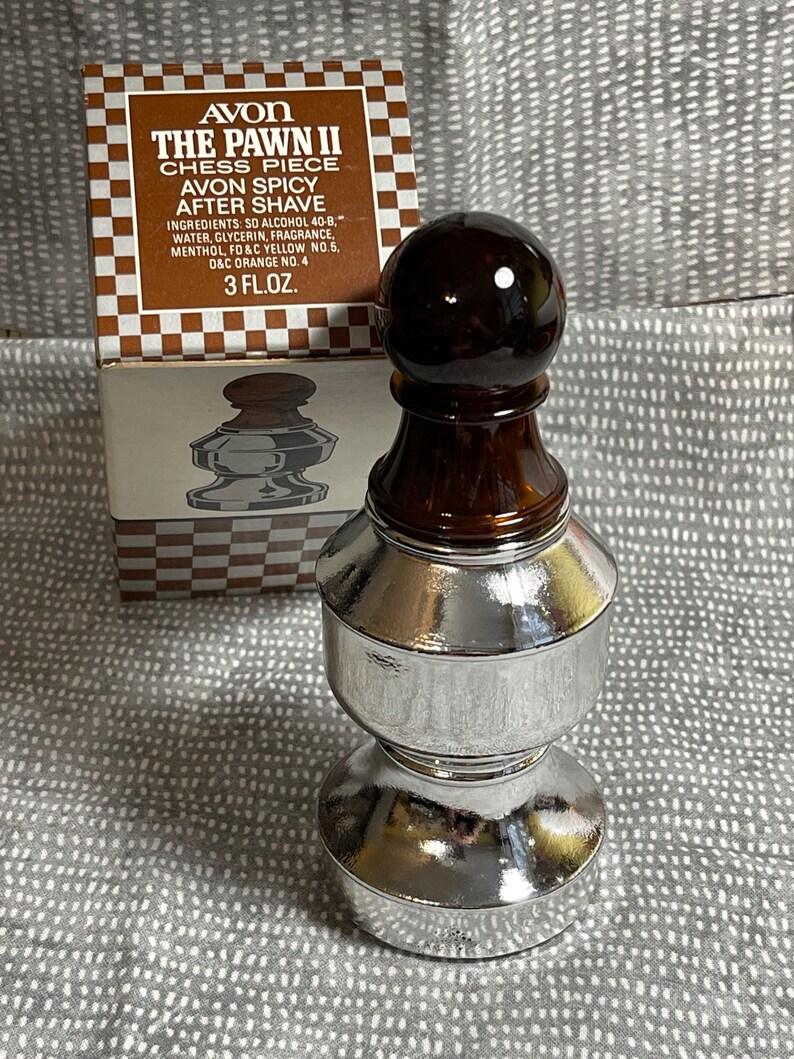 Three Vintage Avon Chess Pieces the Queen II, the Rook II, and the Pawn ...